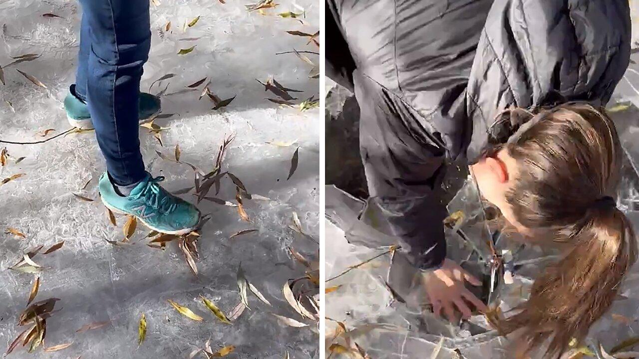 Woman breaks through ice, falls into frozen - One News Page VIDEO
