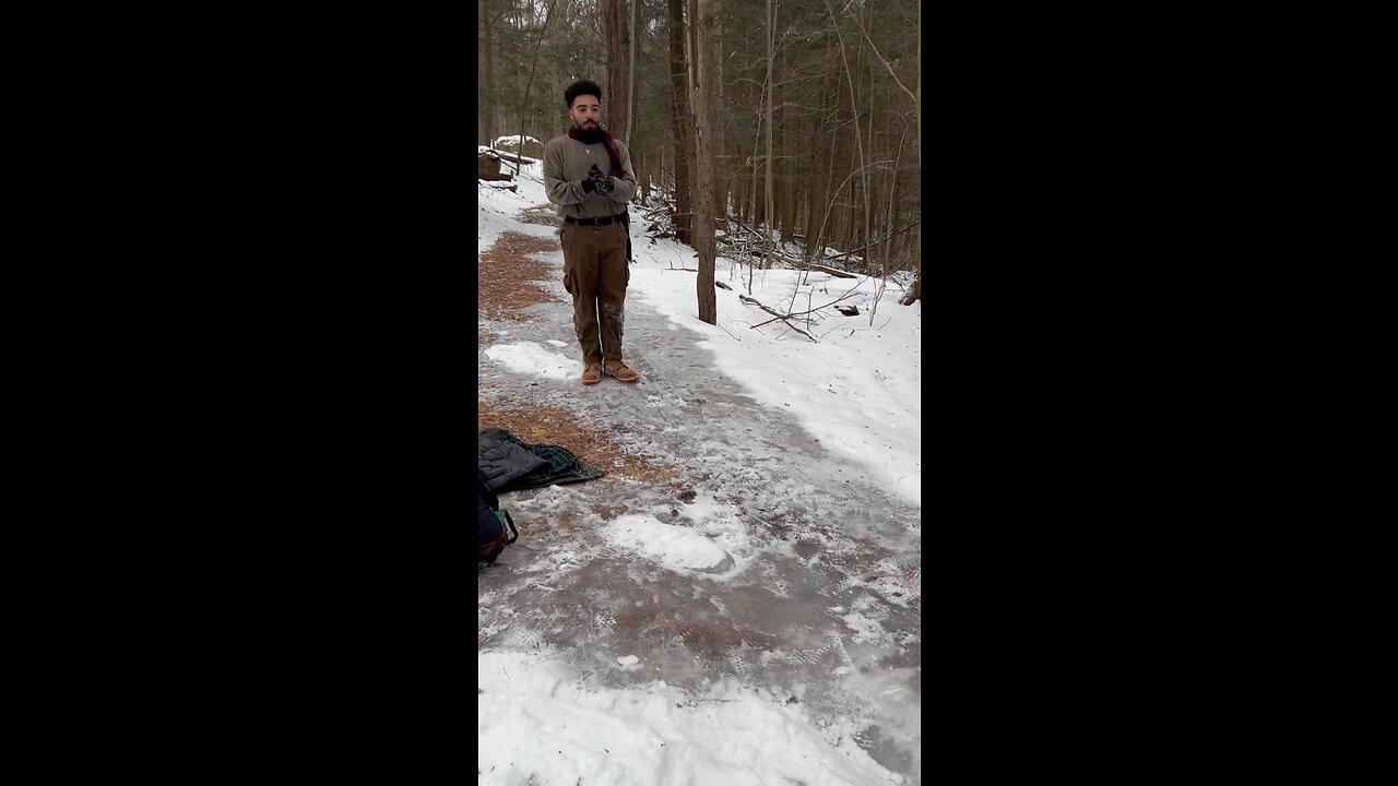 Guy loses his balance while sliding on ice and - One News Page VIDEO