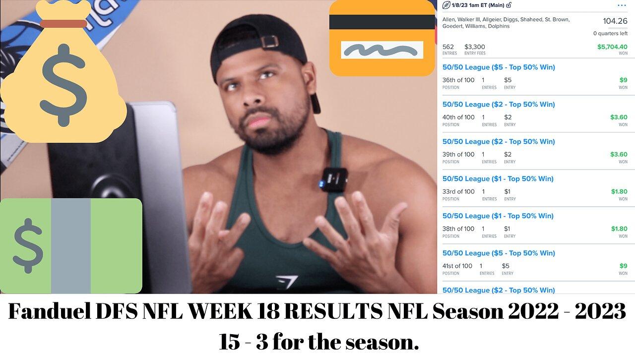 Fanduel DFS NFL WEEK 18 RESULTS NFL Season 2022 - One News Page VIDEO