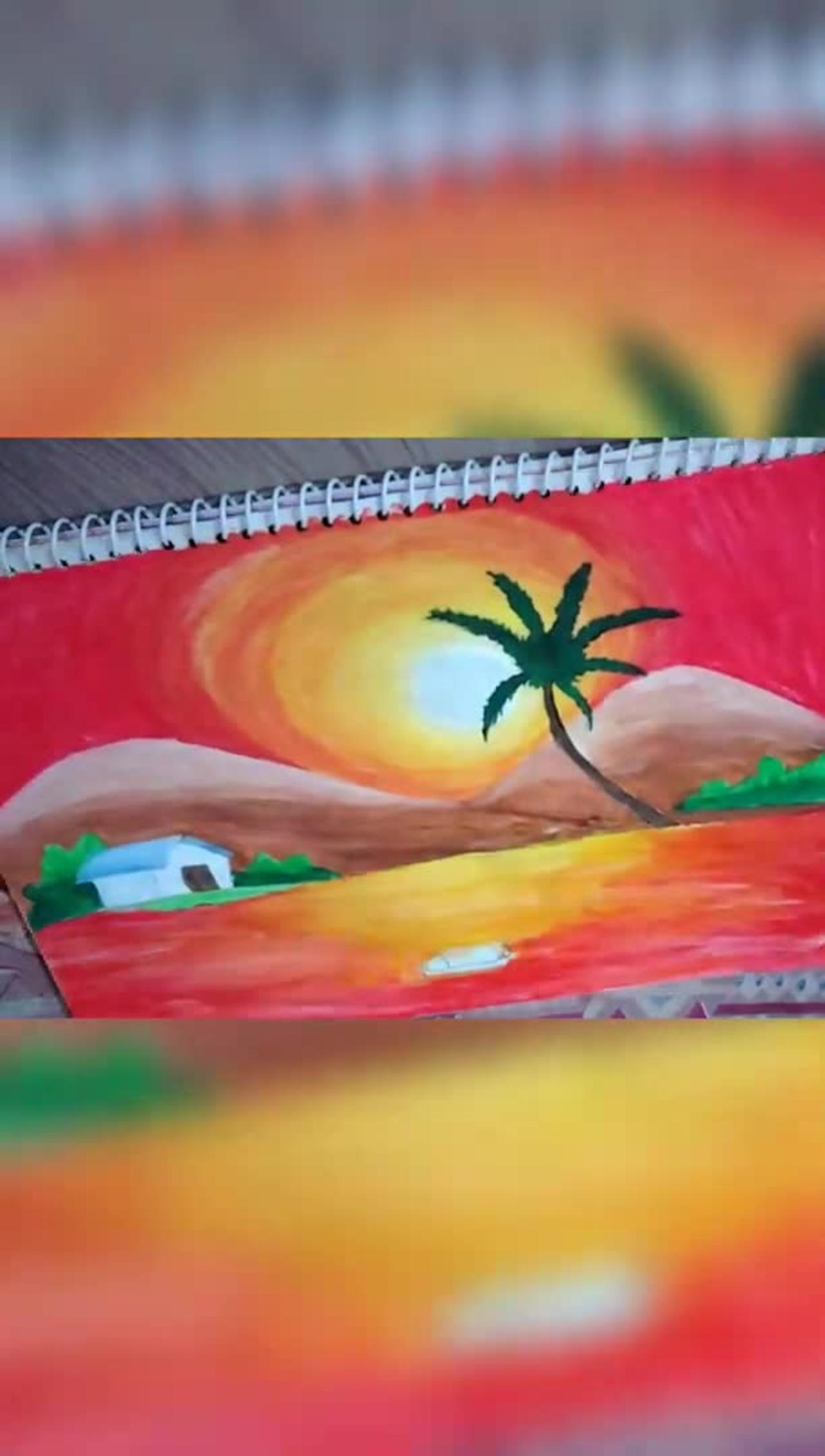 sunset scenery with water colour ll begginer - - One News Page VIDEO
