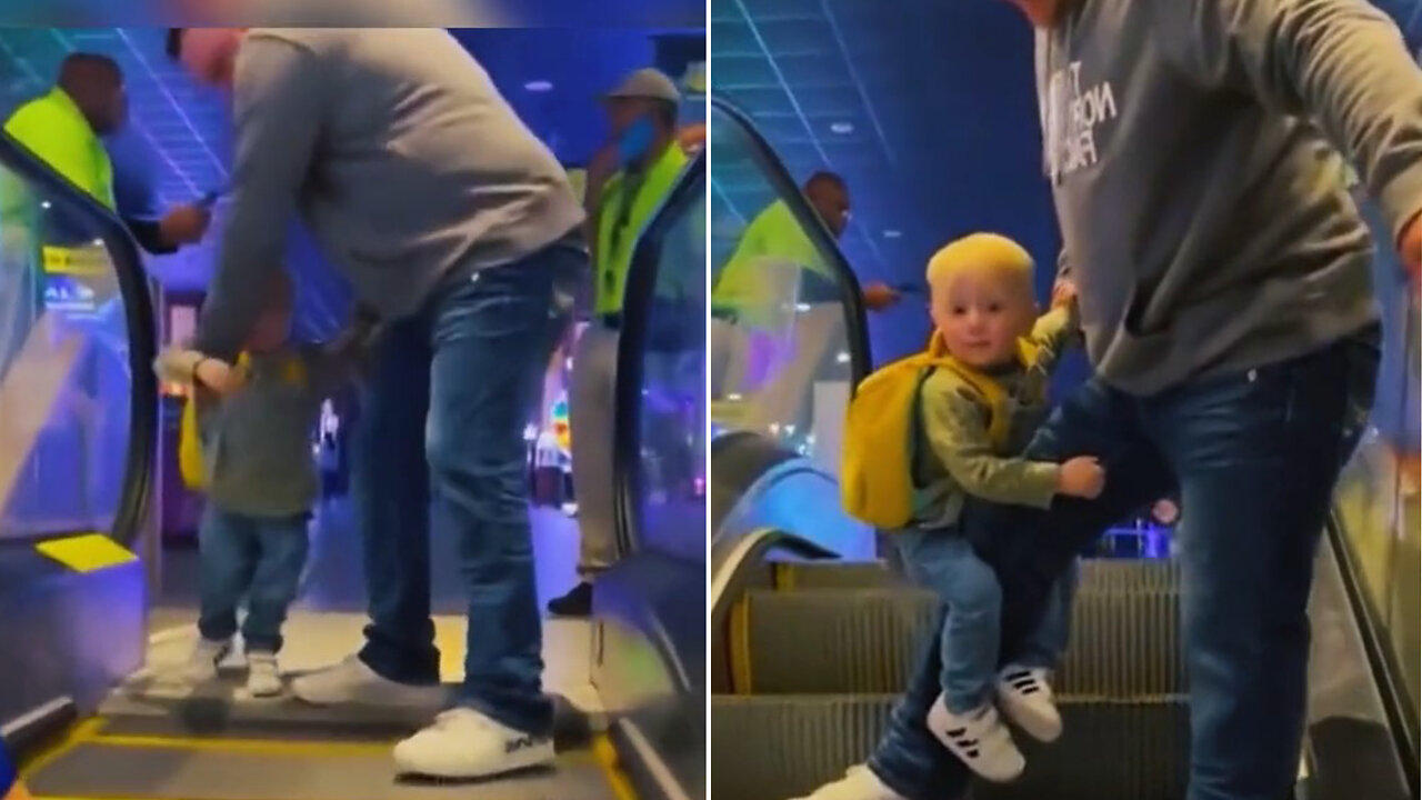 This cute little kid is afraid of the escalator - One News Page VIDEO