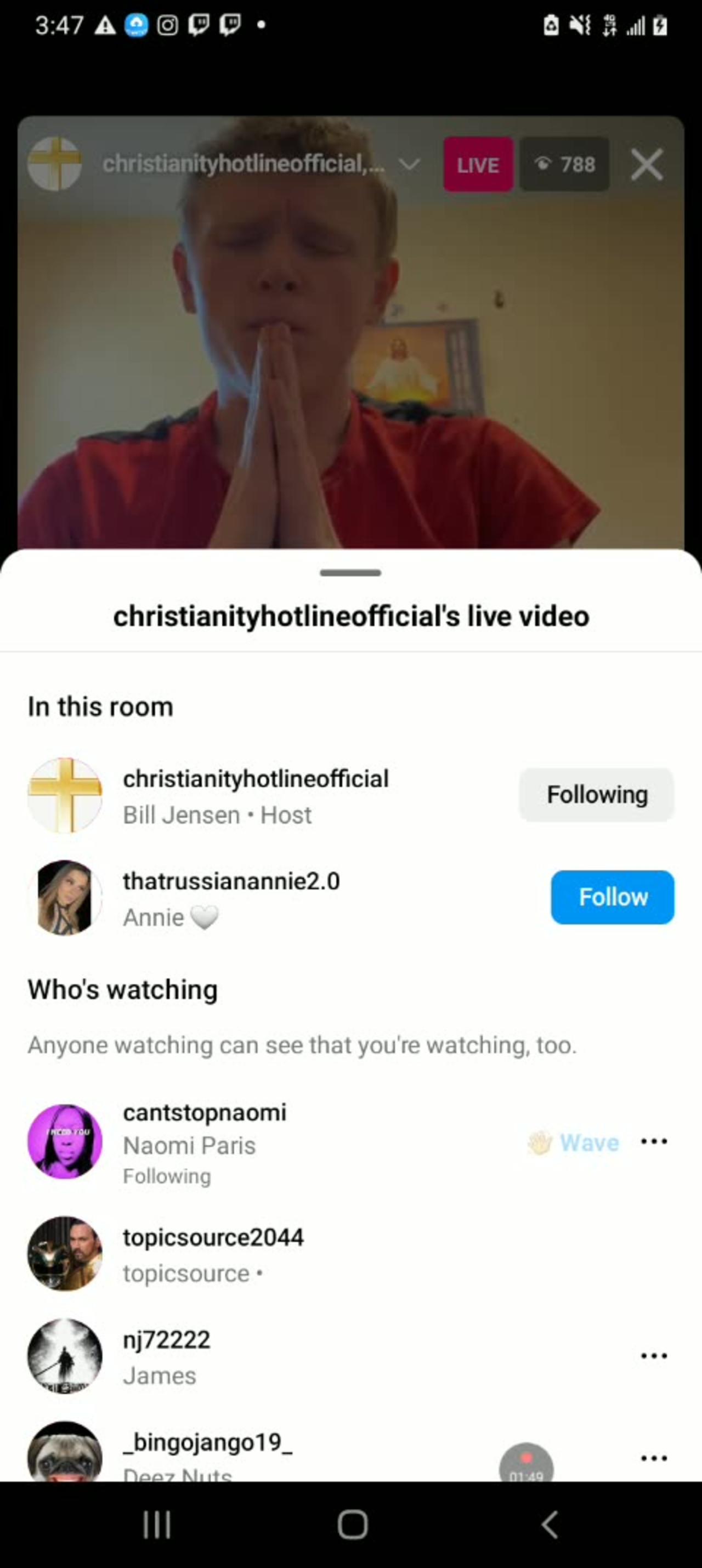 Bill Jensen Christianity hotline Instagram live - One News Page VIDEO
