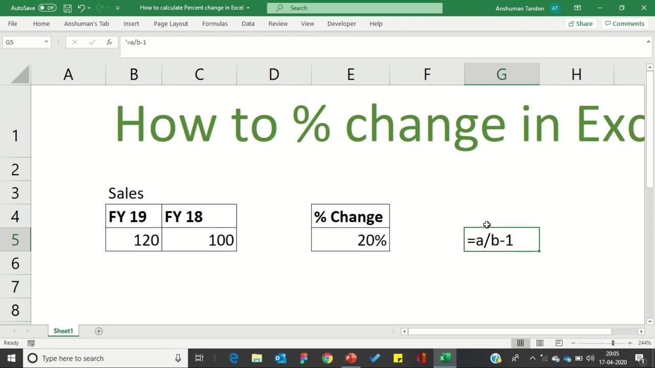 How to show %change in Excel - One News Page VIDEO