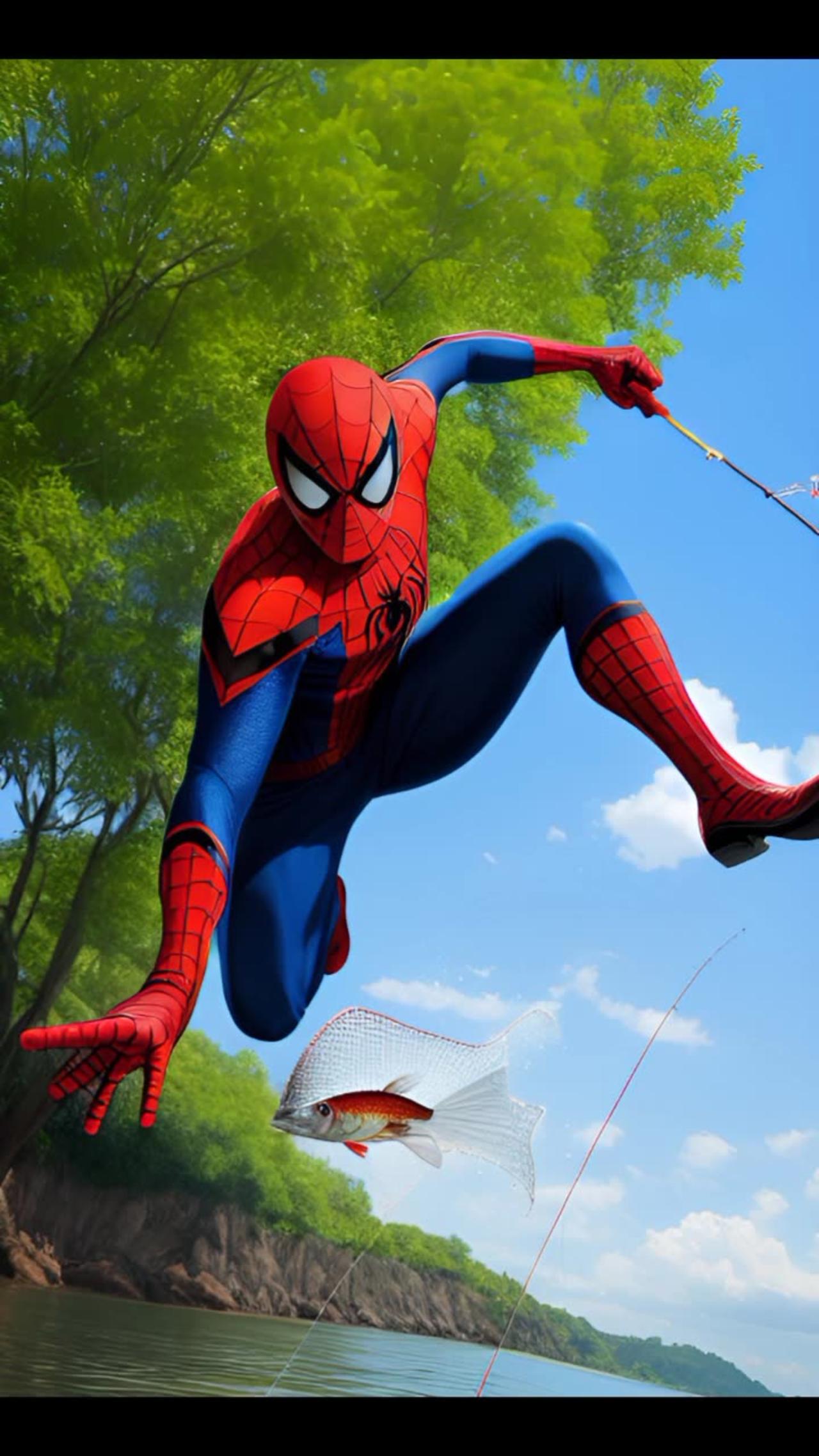 Spiderman catching fish 🐟 - One News Page VIDEO