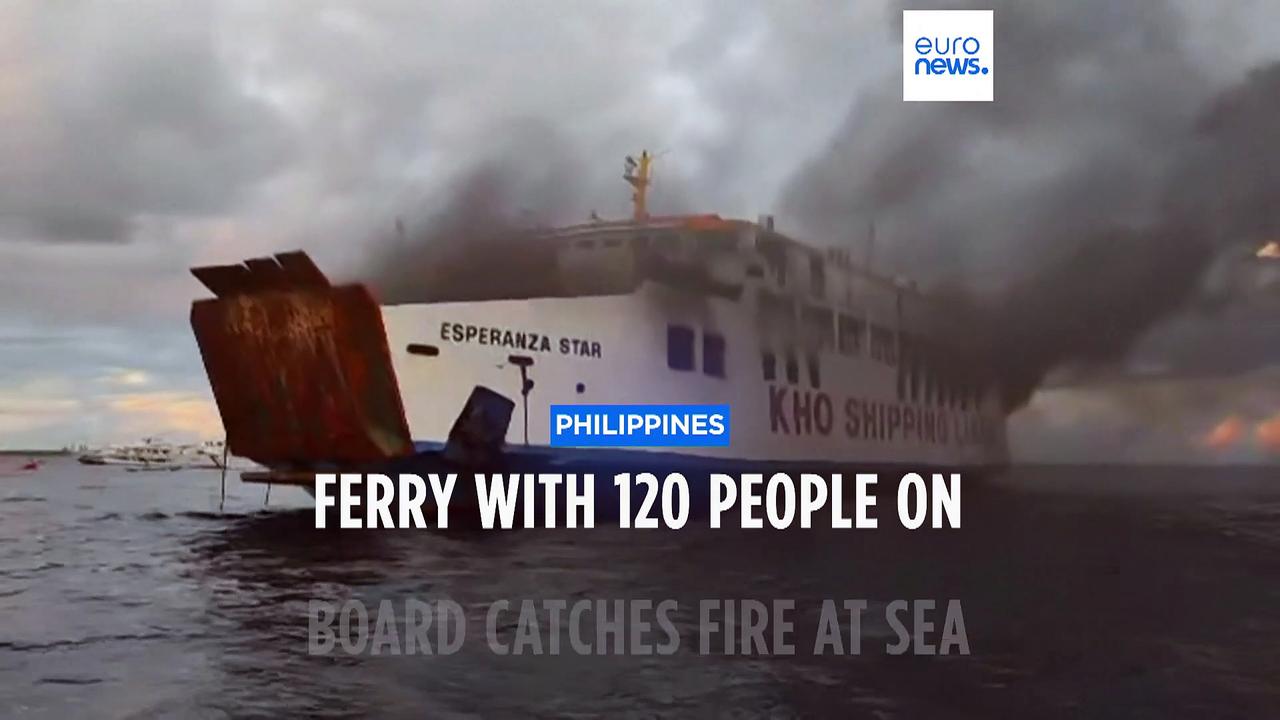 Philippine ferry catches fire at sea but all 120 - One News Page VIDEO