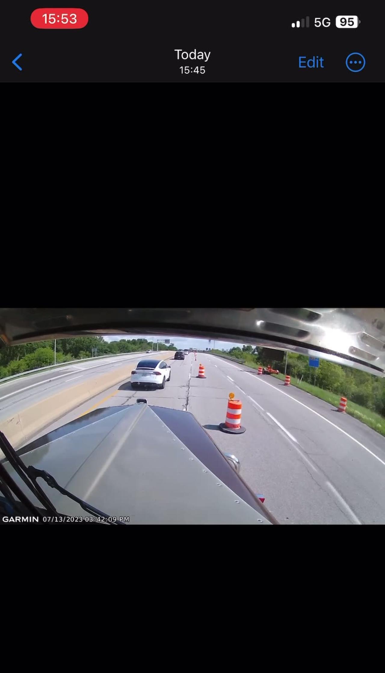 Tesla VS Construction Cone - One News Page VIDEO