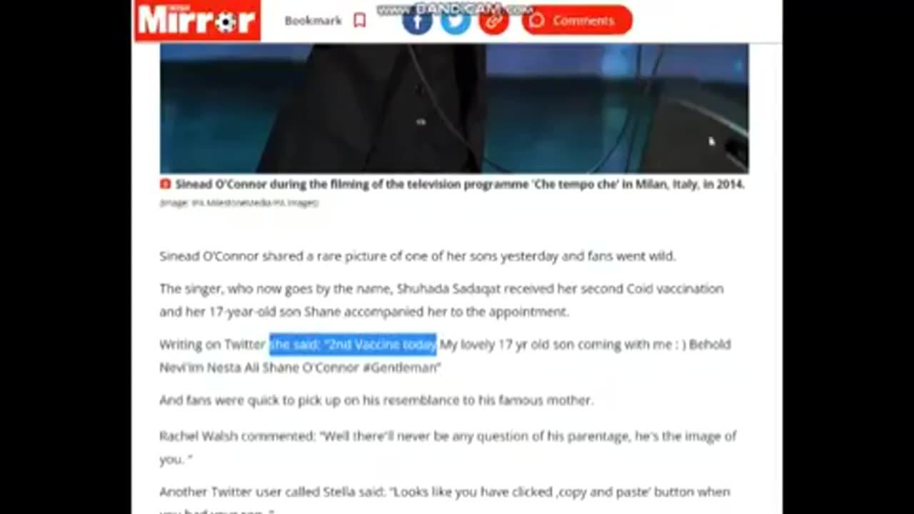 VACCINATED SINGER SINEAD O'CONNOR HAS DIED - One News Page VIDEO VACCINATED SINGER SINEAD O'CONNOR HAS DIED - One News Page VIDEO