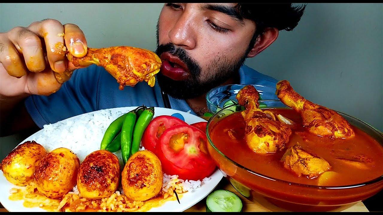 SPICY CHICKEN JHOL WITH EGG AND RICE EATING - One News Page VIDEO