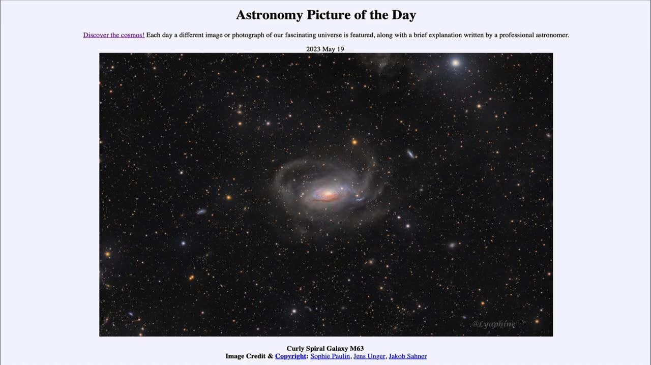 2023 may 19 curly spiral Galaxy m63 - One News Page VIDEO