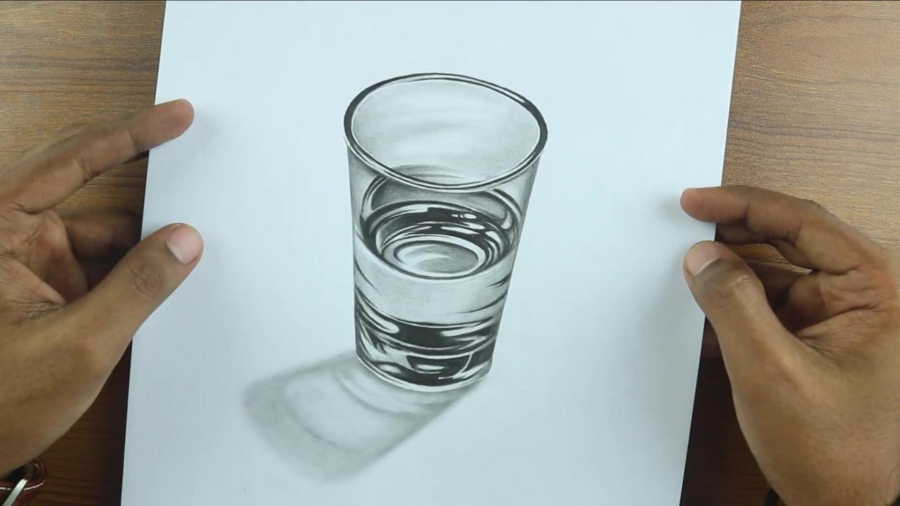 How to draw Realistic Glass of Water with Pencil - One News Page VIDEO