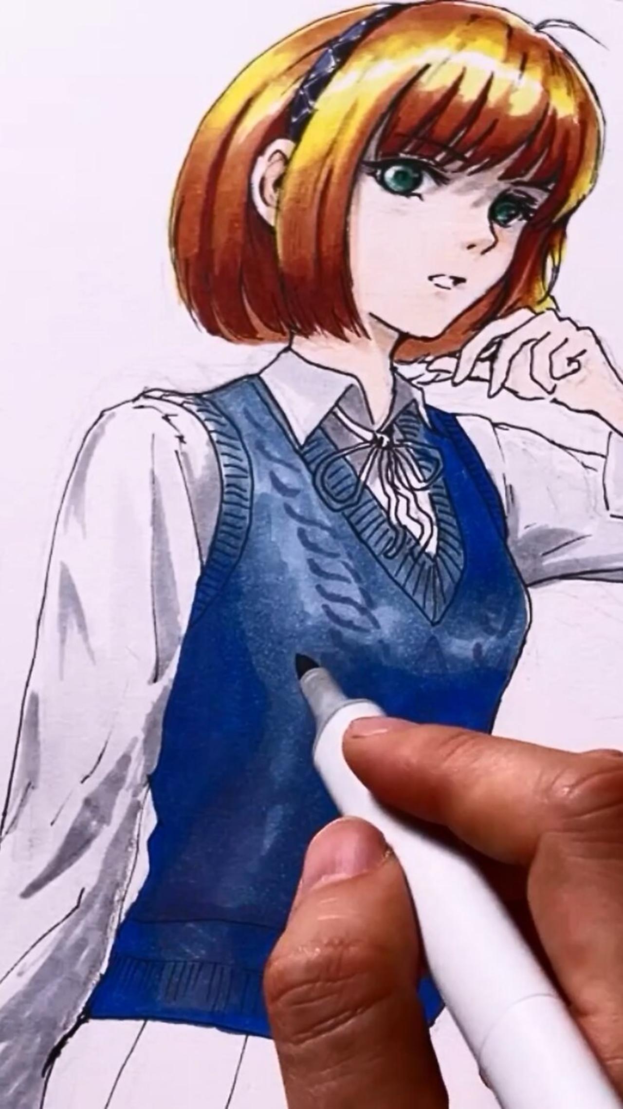 How I draw my OC anime character with marker - One News Page VIDEO