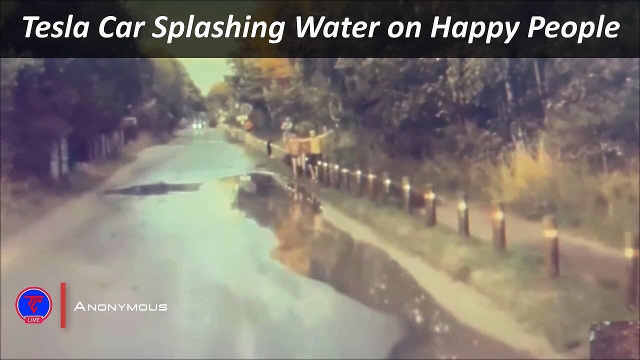 Tesla Car Splashing Water on Happy People | - One News Page VIDEO