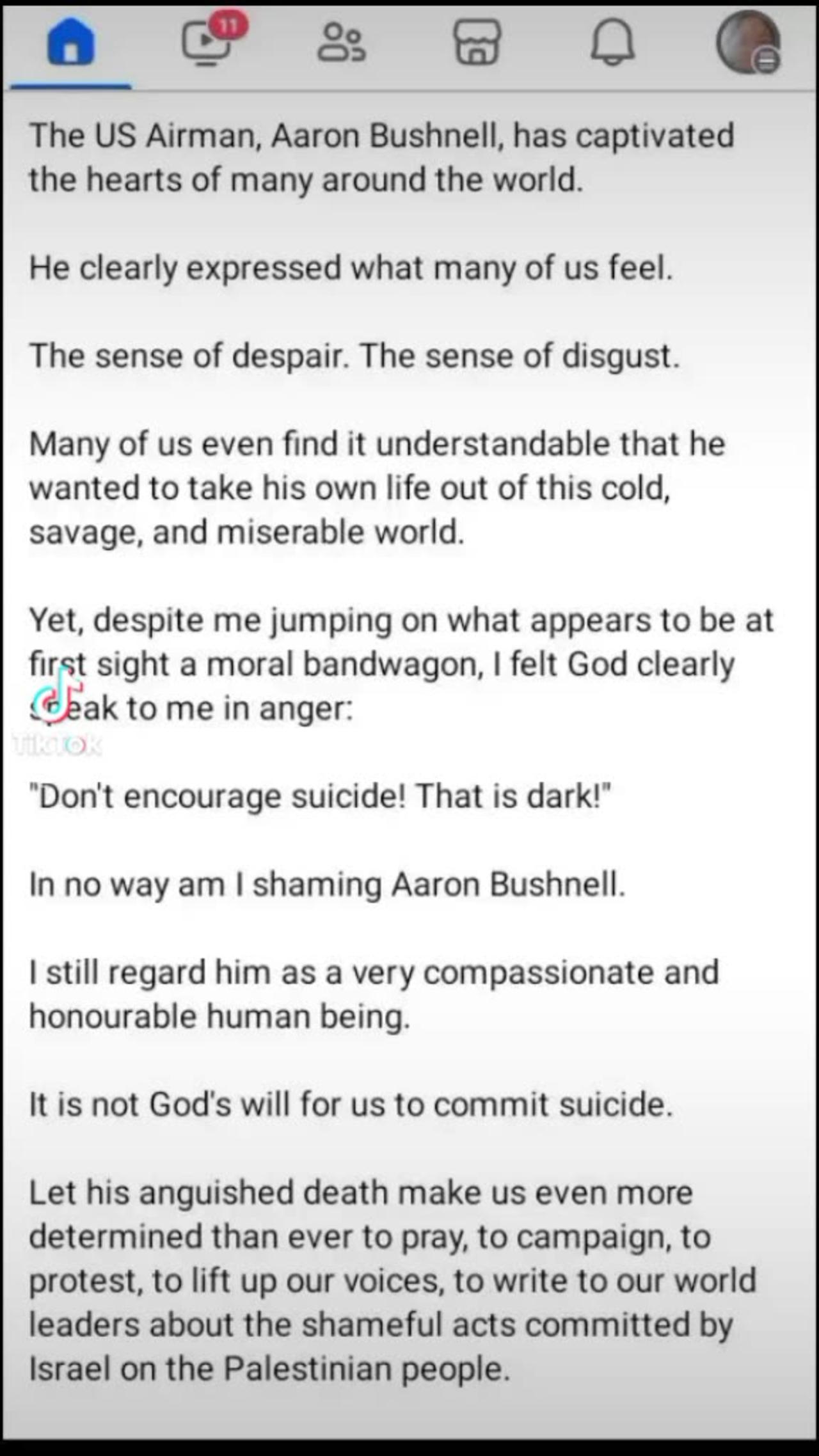 Urgent Message Ref Aaron Bushnell 😔 - One News Page VIDEO