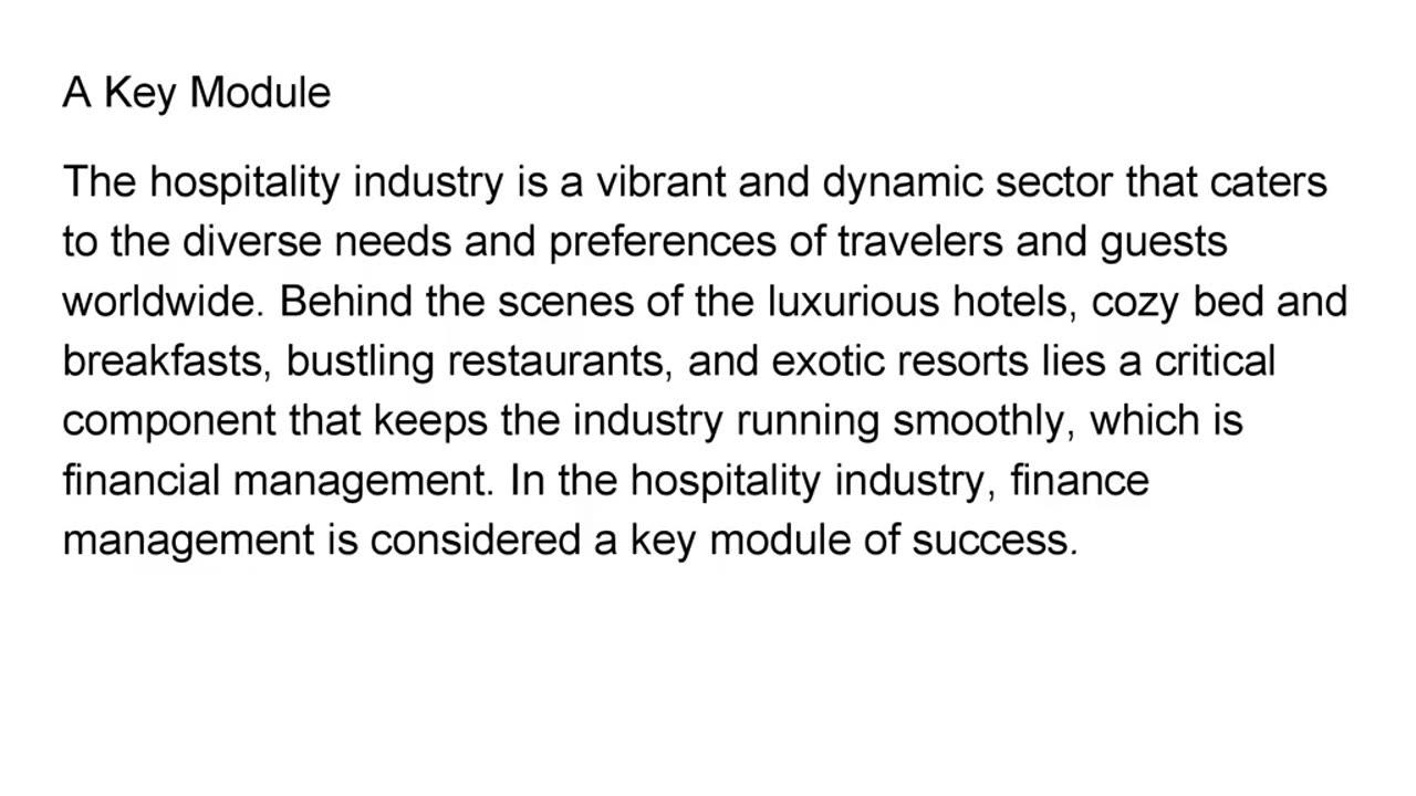 Financial Management in the Hospitality Industry - One News Page VIDEO