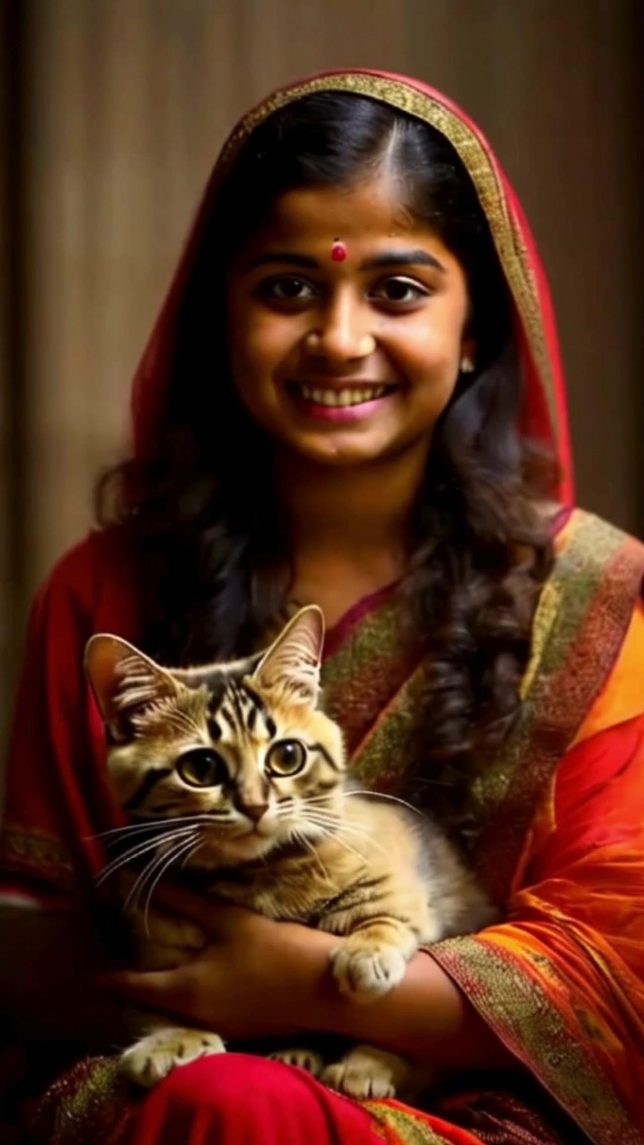 Indian Girl with cat - One News Page VIDEO