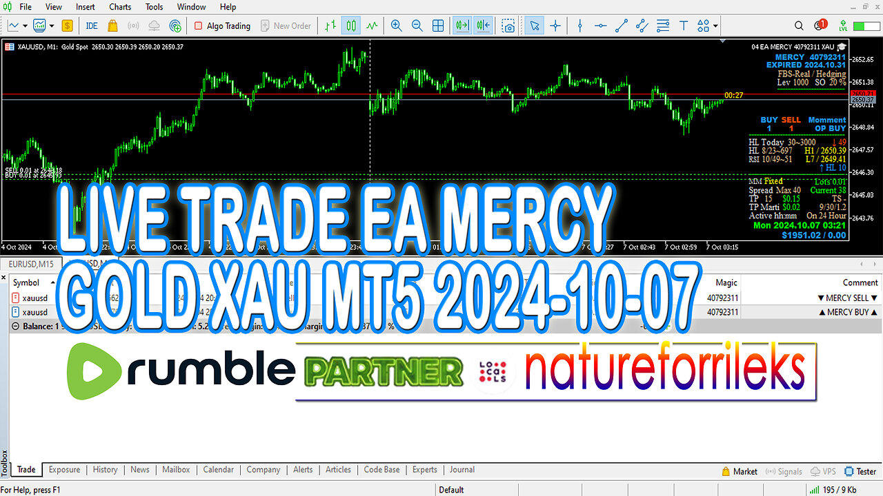 LIVE TRADE EA MERCY GOLD XAU MT5 2024-10-07 - One News Page VIDEO